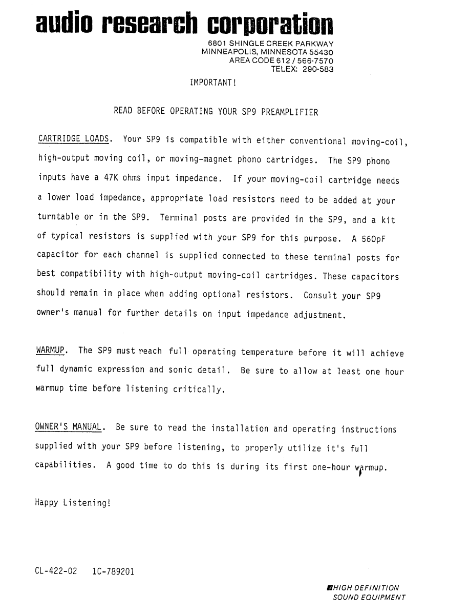 SOLD: FS: Audio Research SP9 excellent condition |﻿ Stereo, Home Cinema ...